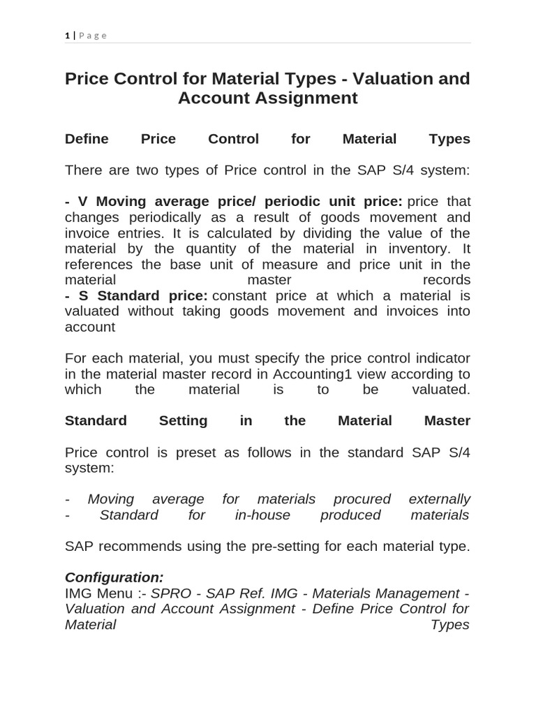 SAP Material Price Control Overview | PDF | Valuation (Finance ...