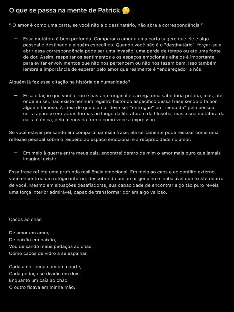O Que Se Passa Na Mente de Patrick ? 74 | PDF | Amor | Dor