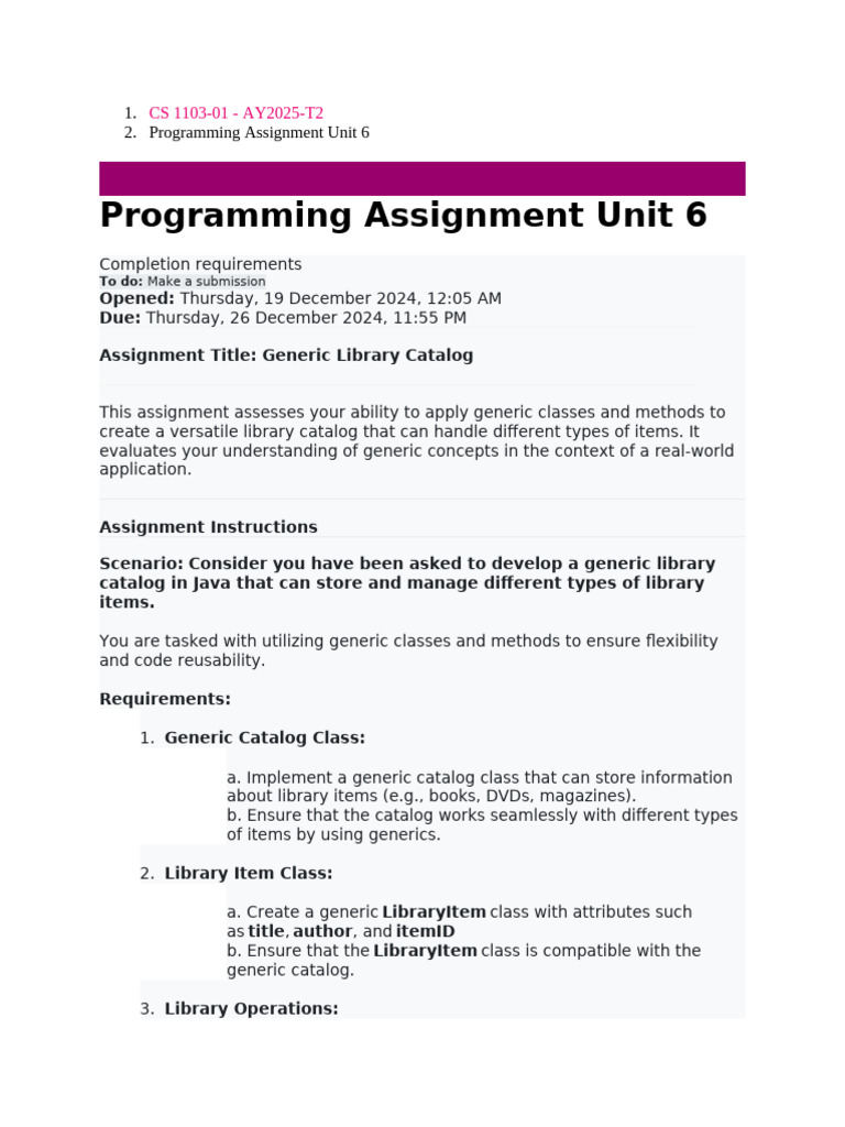 Programming Assignment Unit 6 | PDF | Library (Computing) | Java ... Programming Assignment Unit 6 | PDF | Library (Computing) | Java ...