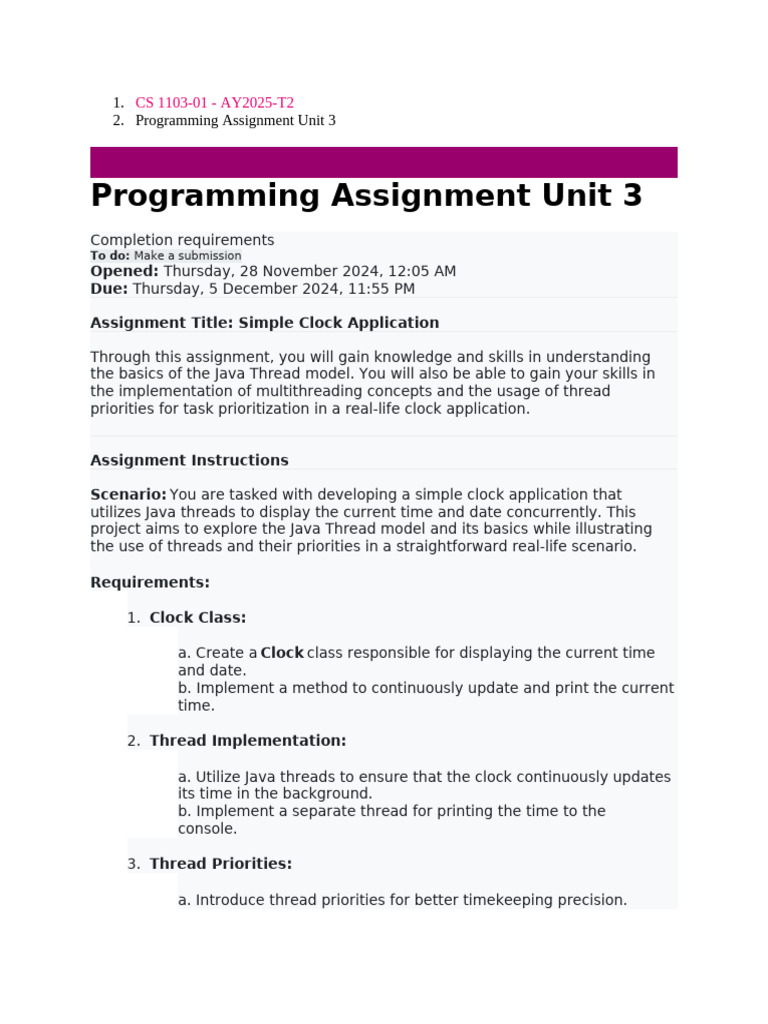 Programming Assignment Unit 3 | PDF | Thread (Computing) | Computer ... Programming Assignment Unit 3 | PDF | Thread (Computing) | Computer ...