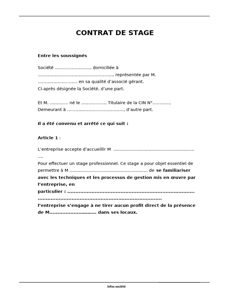 Modèle de contrat de stage professionnel | PDF