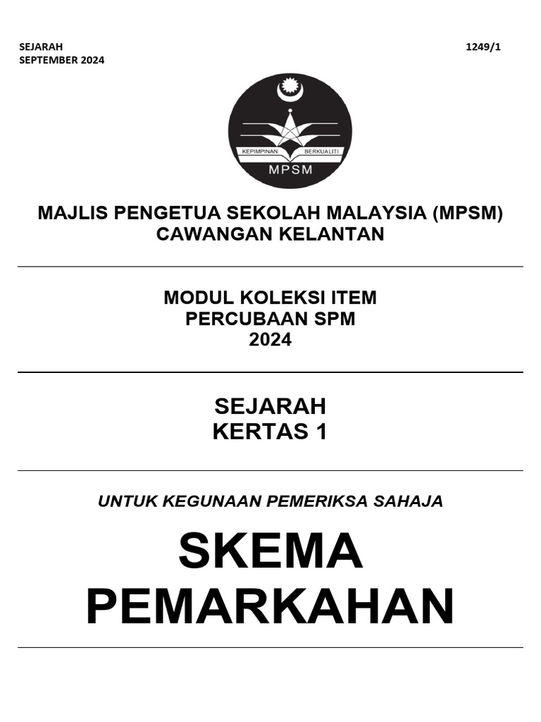 Trial Skema K1 Sejarah SPM 2024 - Kelantan | PDF