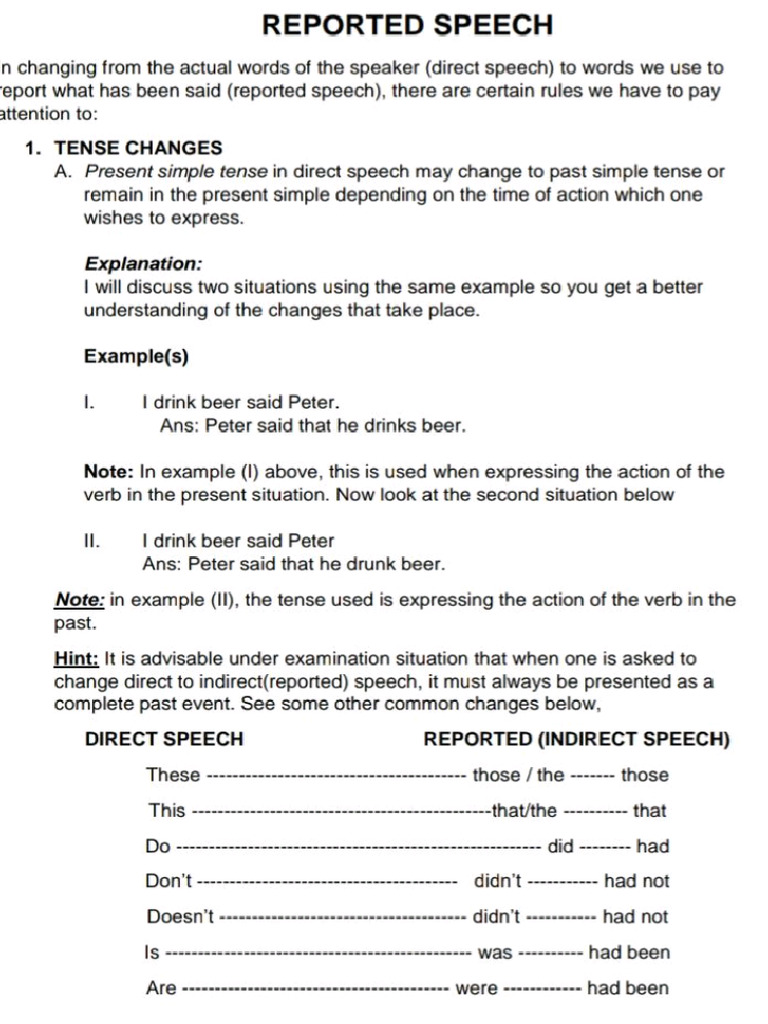 Direct vs Reported Speech | PDF
