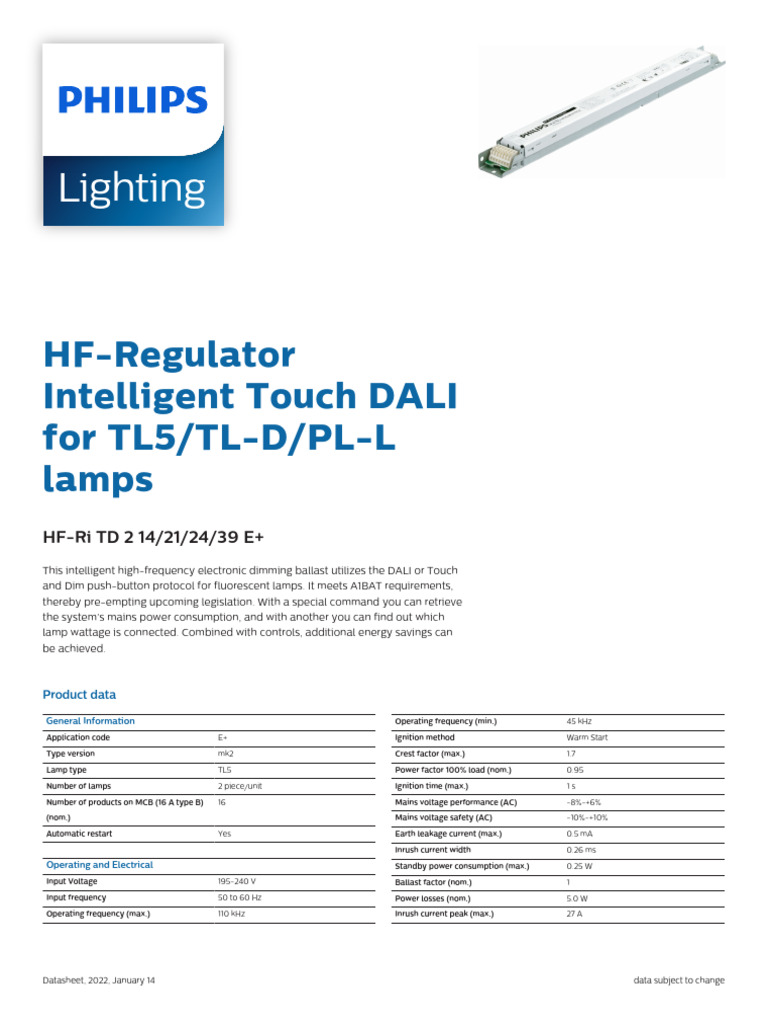 DALI Electronic Ballast for TL5 Lamps | PDF | Electrical Wiring ...