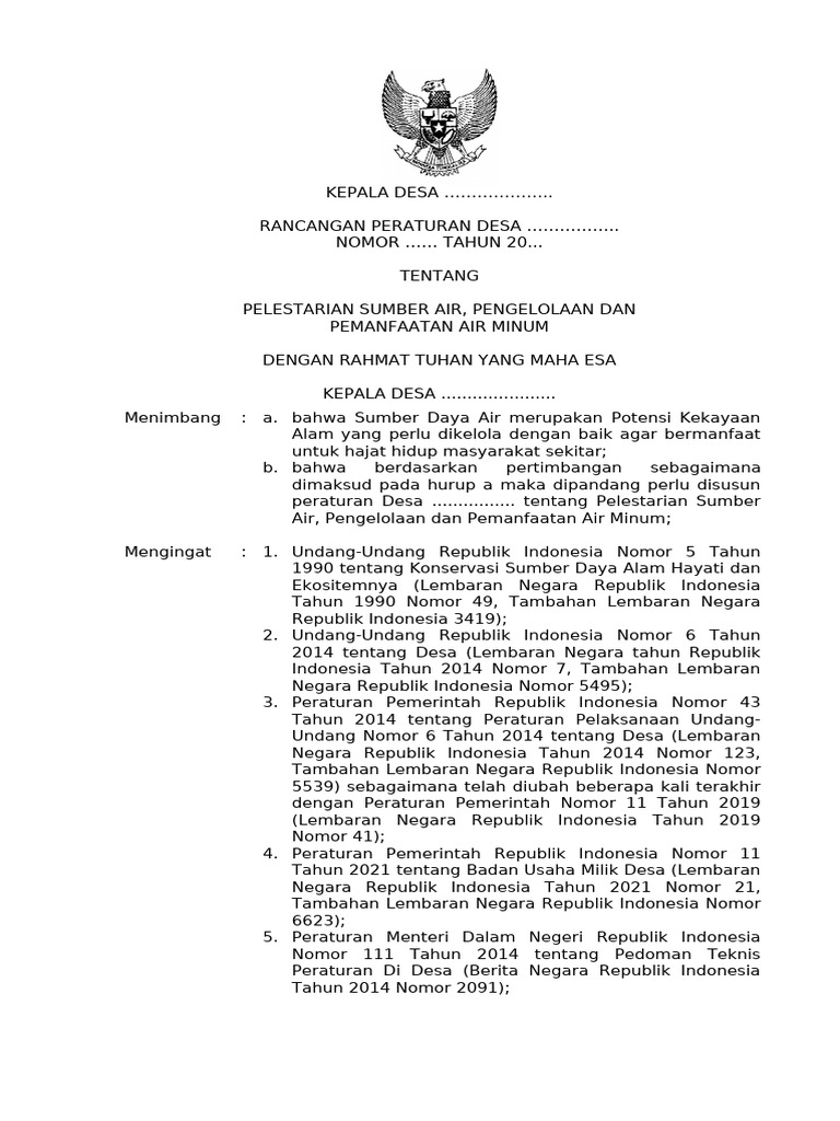 Draft Perdes Pelestarian Air | PDF