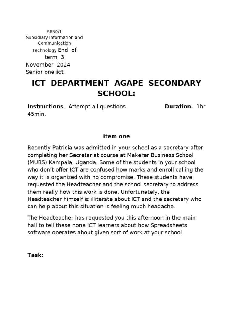 E.O.T 3 Ict Senior One 2024 | PDF | Educational Technology | Computing