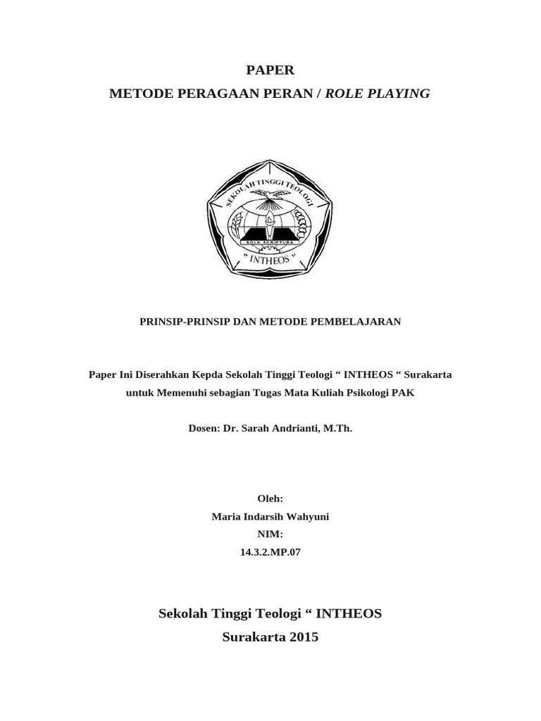 PAPER METODE PERAGAAN PERAN / ROLE PLAYING | PDF