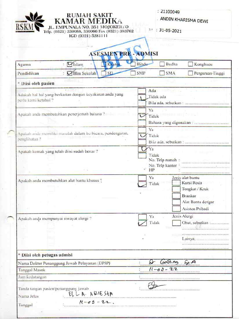 ASESMEN PRE-ADMISI | PDF
