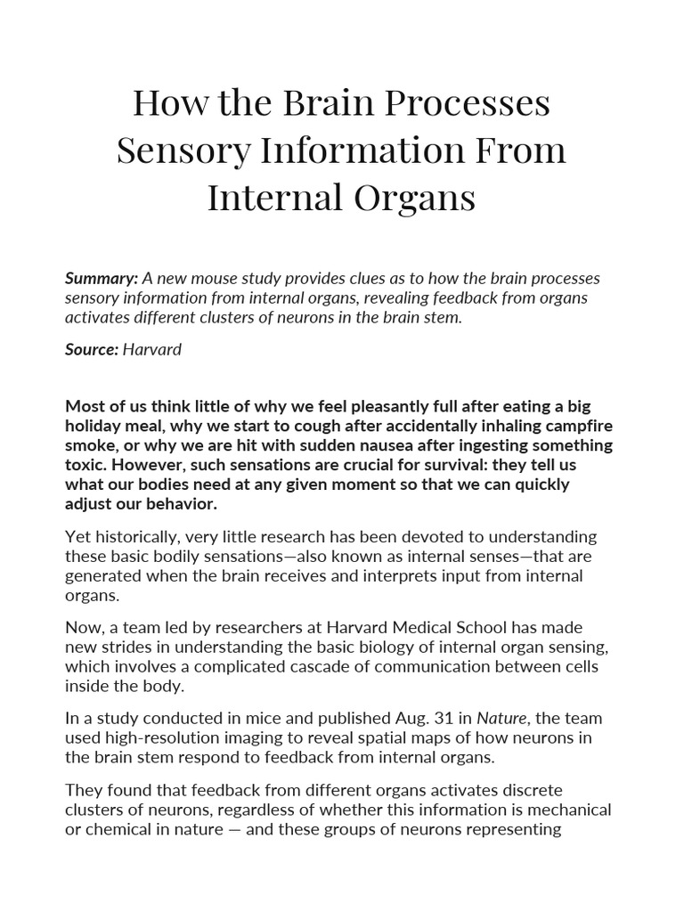 Brain's Processing of Internal Sensations | PDF | Brain | Senses