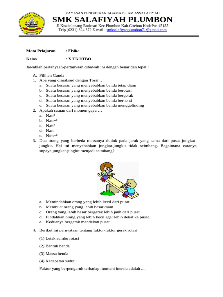 PTS Fisika X TKJ & TBO | PDF