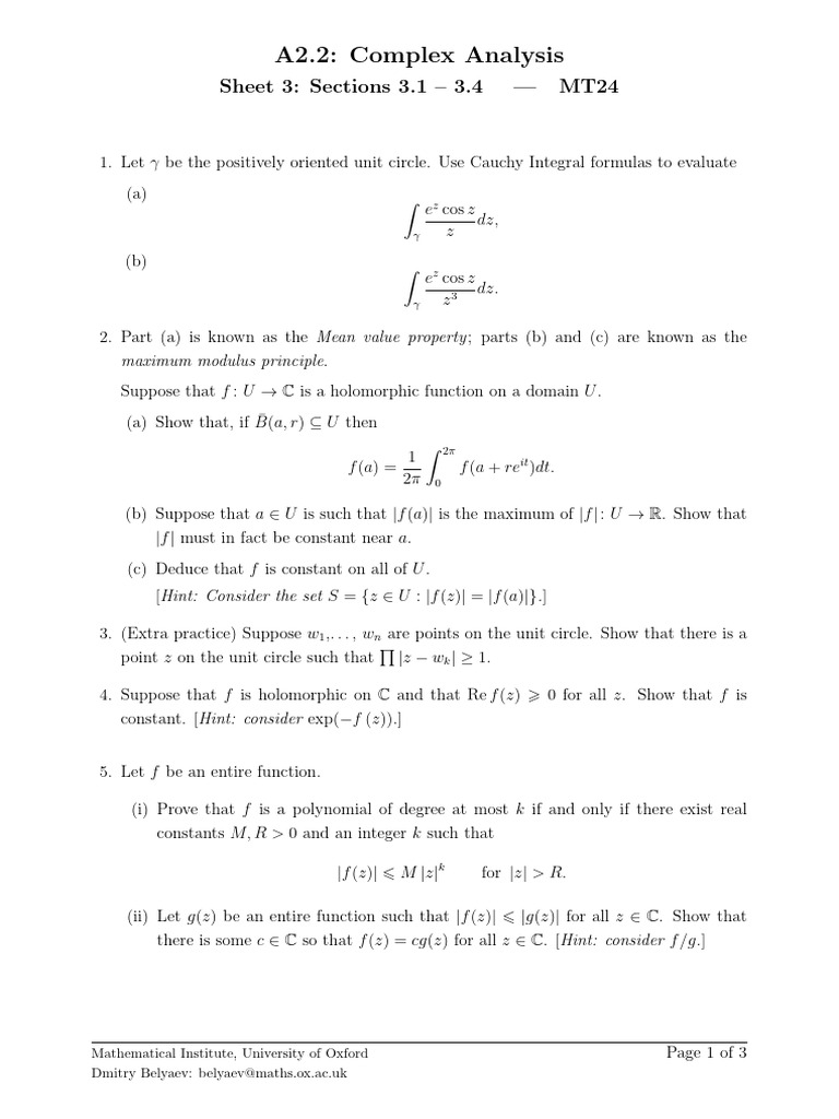 A2_2 sheet 3 (2) | PDF | Complex Analysis | Function (Mathematics)