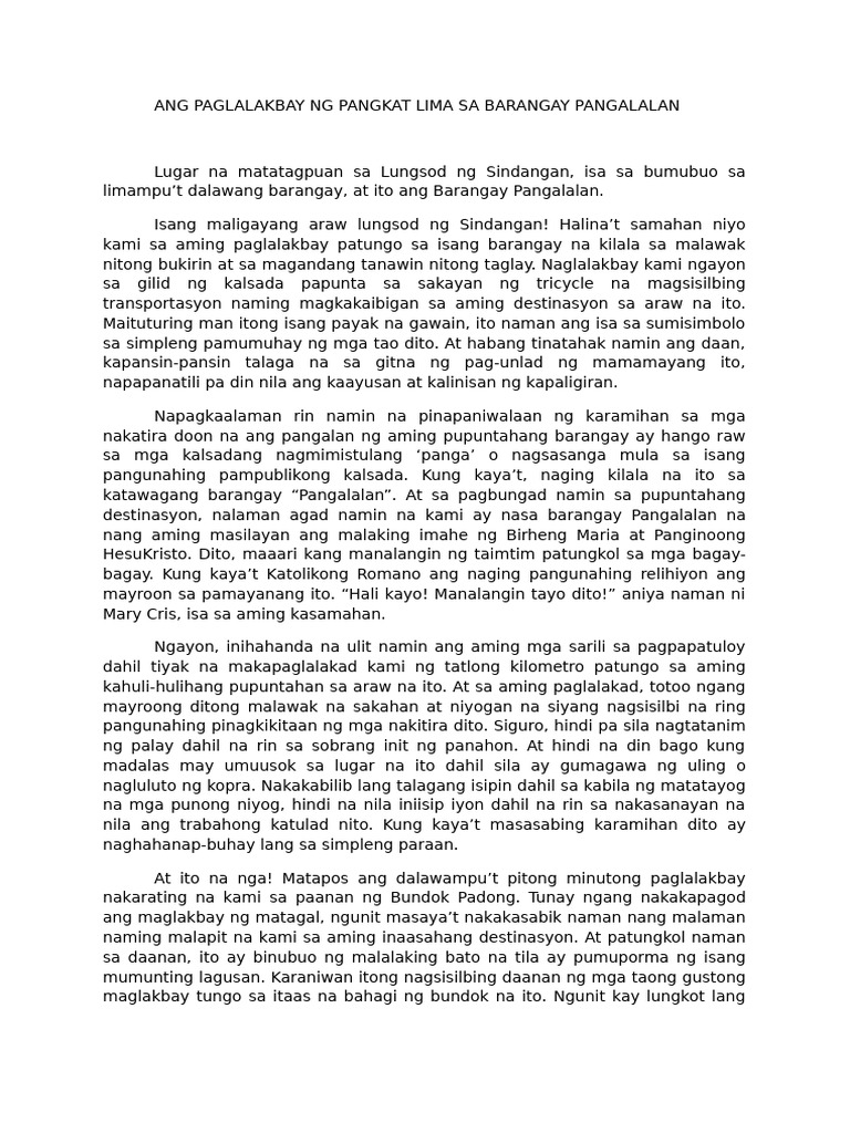 Ang Paglalakbay NG Pangkat Lima Sa Barangay Pangalalan | PDF