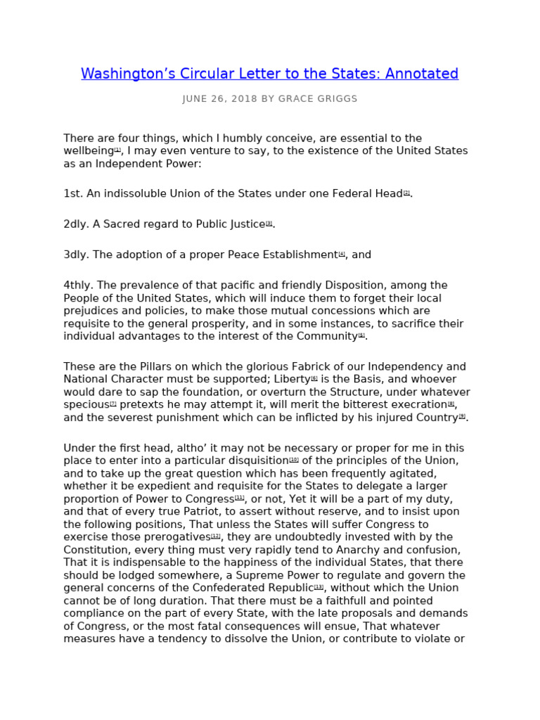 Washington's Circular Letter To The States: Annotated: June 26, 2018 by ...