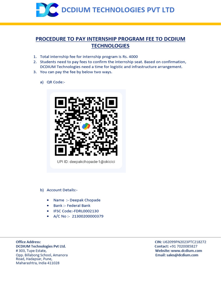 Dcdium Internship Program Fee 5.0 | PDF