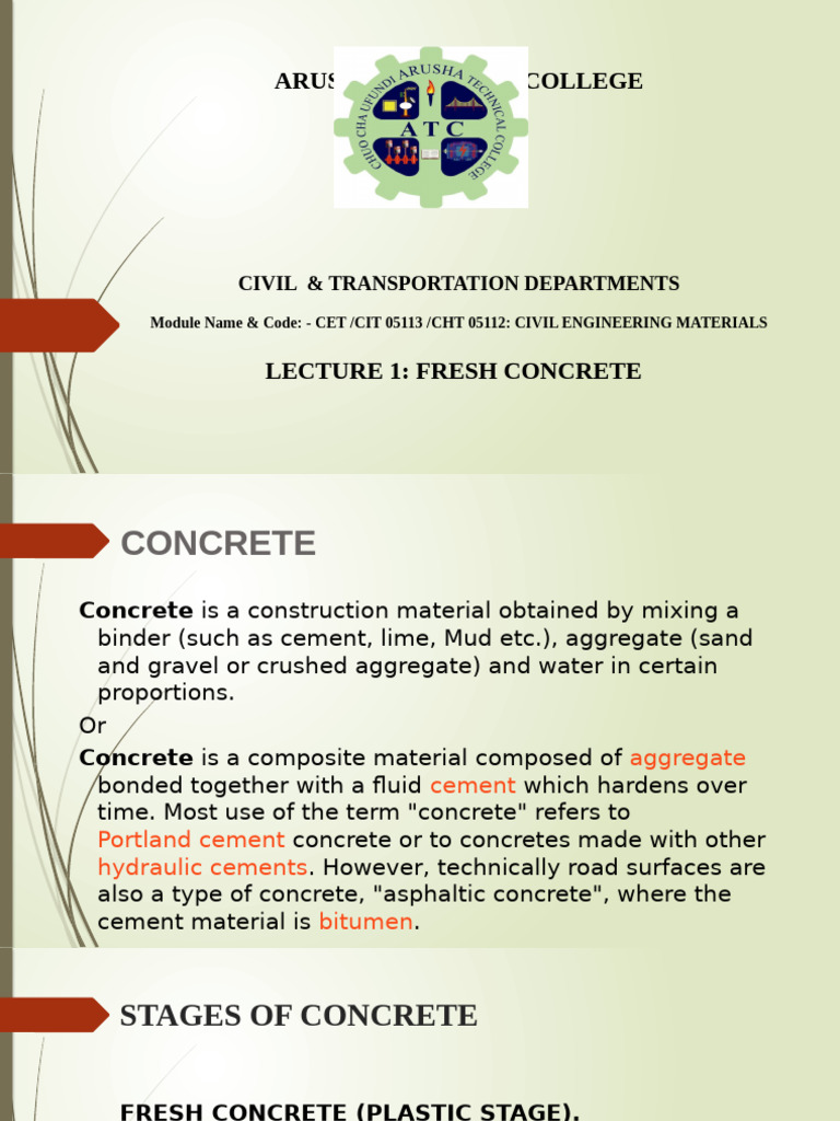 Fresh concrete | PDF | Concrete | Cement