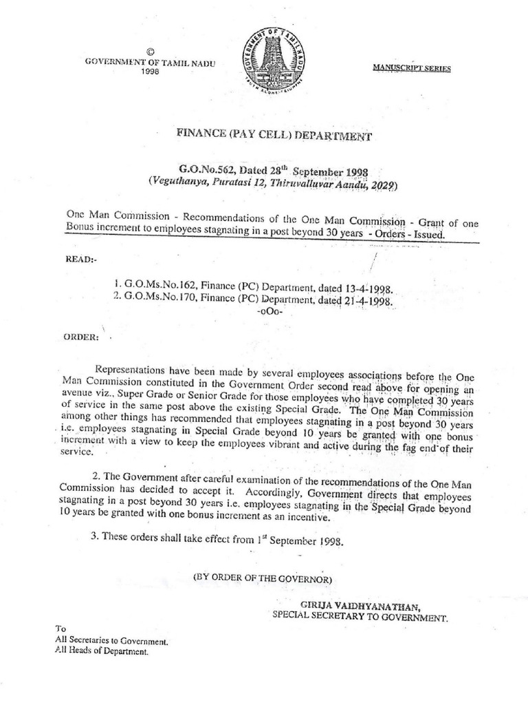30 Years Bonus Increment G O 562 | PDF