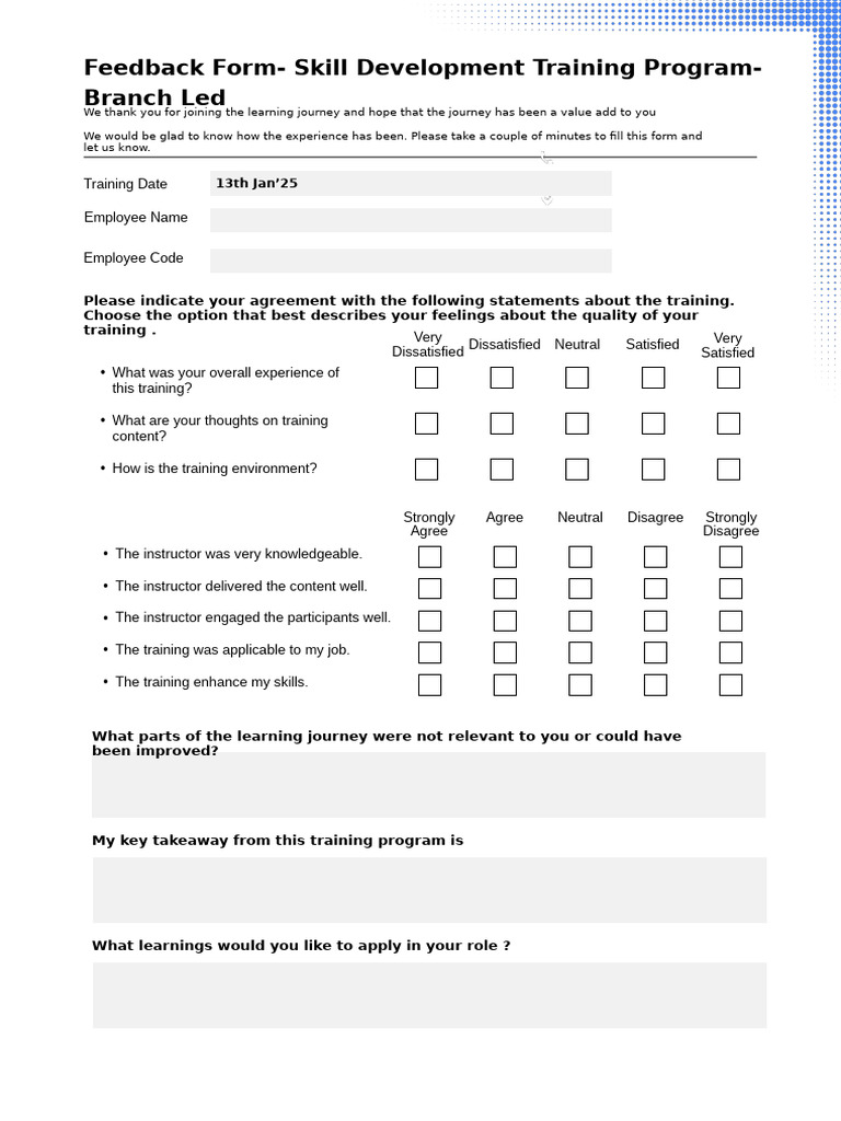 Skill Development Training Feedback Form | PDF
