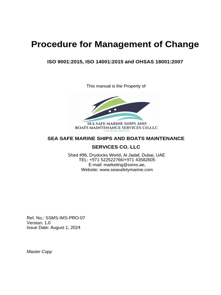 7 - Procedure For Management of Change | PDF | Evaluation | Business