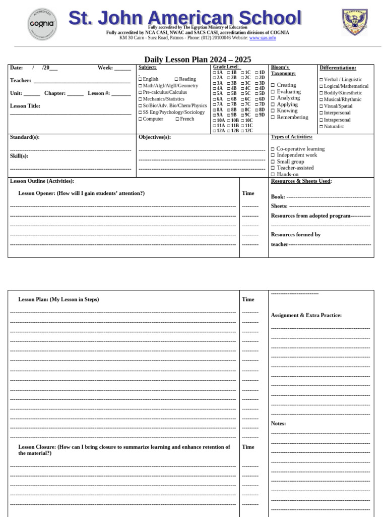 Daily Lesson Plan 2024-2025 | PDF | Learning | Cognition