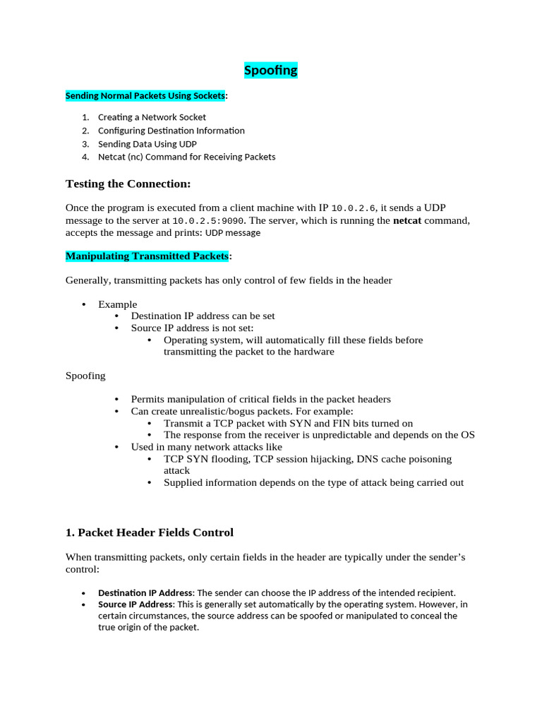 Spoofing | PDF | Transmission Control Protocol | Domain Name System