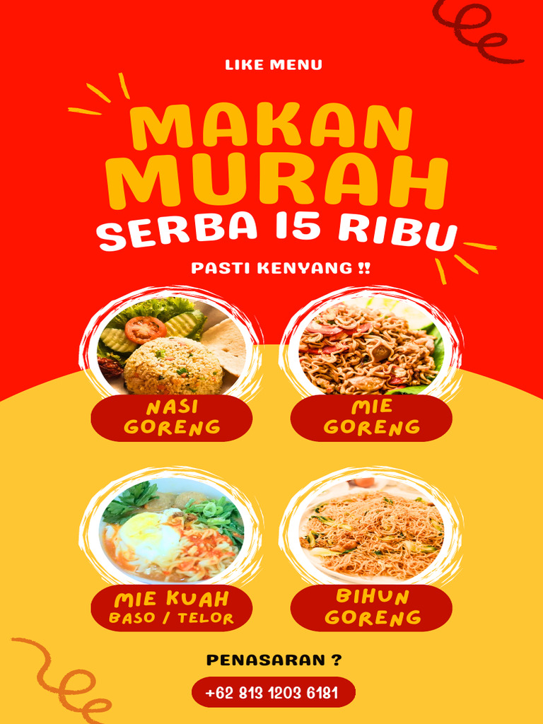 Merah dan Kuning Ilustrasi Sederhana Promosi Makanan Camilan Banner ...