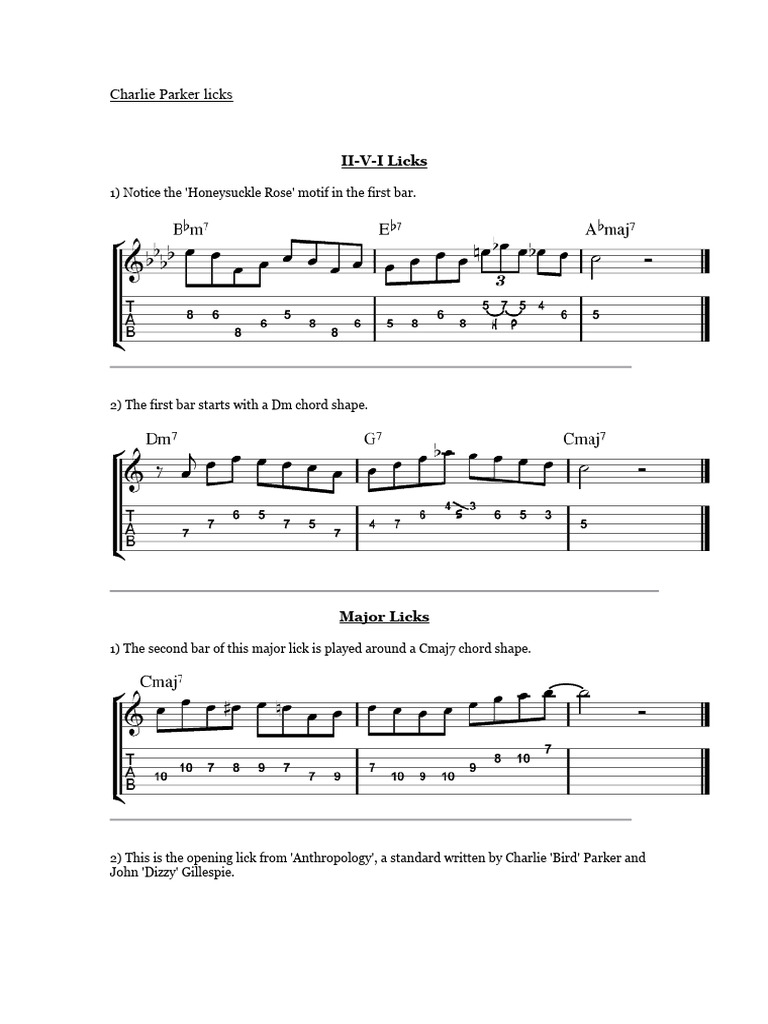 Charlie Parker Licks II V I Licks | PDF