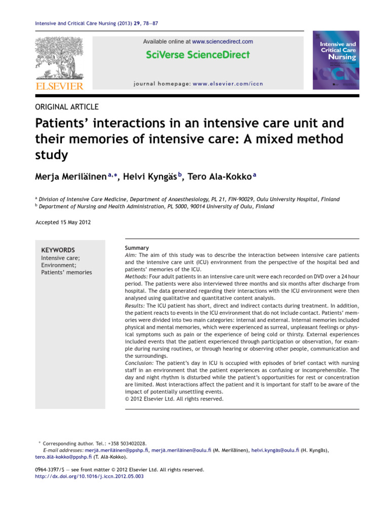 Patients' Interactions in An Intensive Care Unit and | PDF | Intensive ...