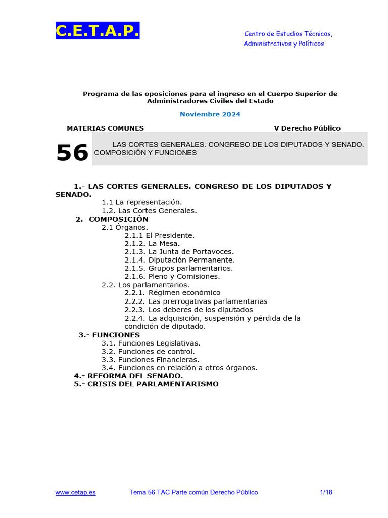 TEMA 56 CETAP. TAC Parte Comun Derecho Publico Noviembre 2024 | PDF | Gobierno de españa ...