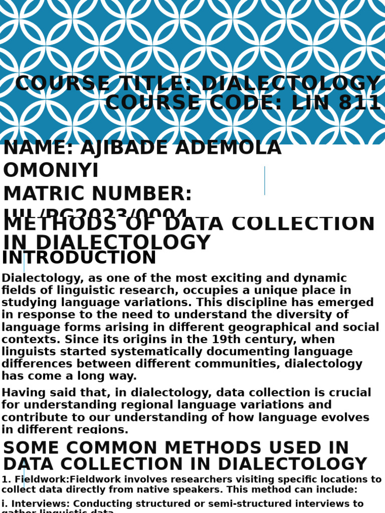 Methods Of Data Collection In Dialectology Pdf Dialectology Sociolinguistics