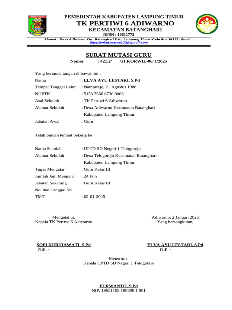 Elva - Dokumen Pindah | PDF