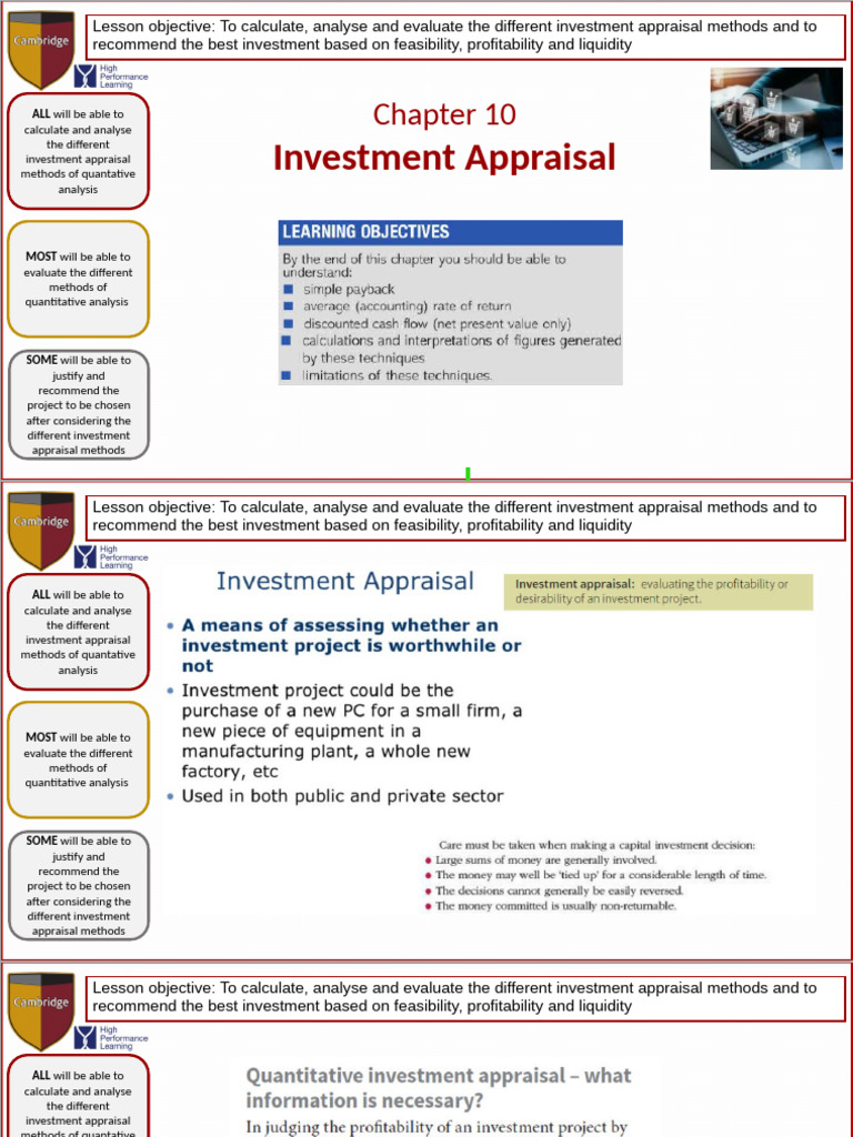CHP 10 Investment Appraisal | PDF | Present Value | Net Present Value