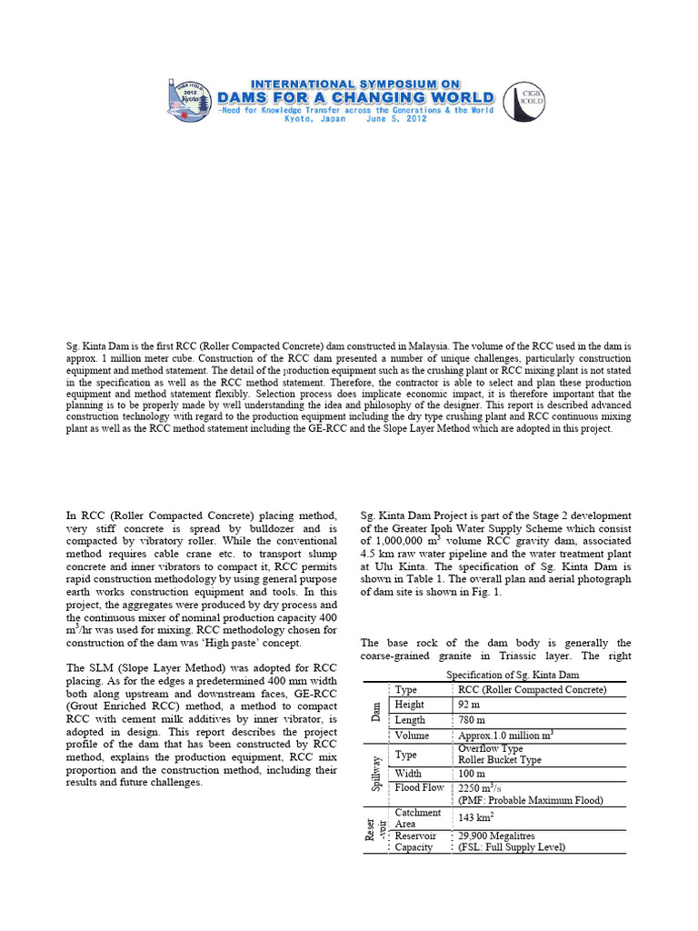 Recent RCC Construction Technology Sg. Kinta Dam Project | PDF ...