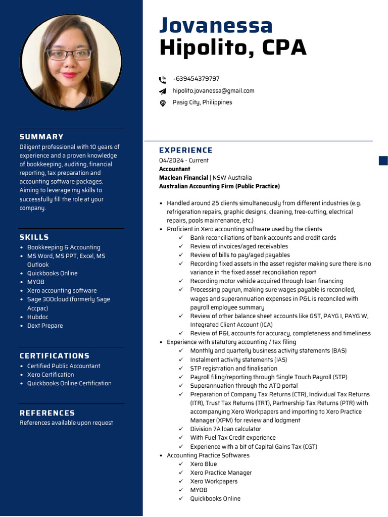 Jovanessa Hipolito NCR-based Intermediate Tax Accountant (AU Background ...