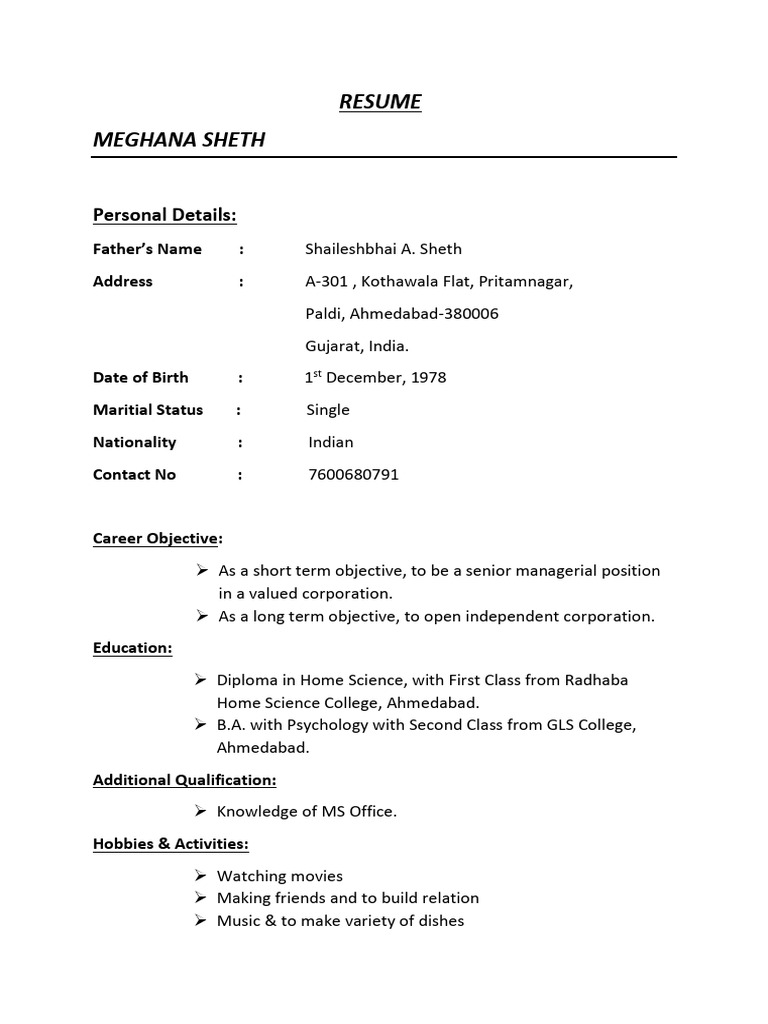 Meghana Sheth's Professional Resume | PDF