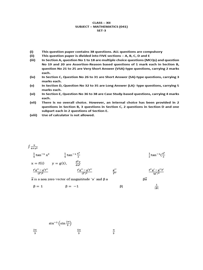 WC - XII MATHS QP SET 3 2024-25 | PDF | Function (Mathematics) | Reason