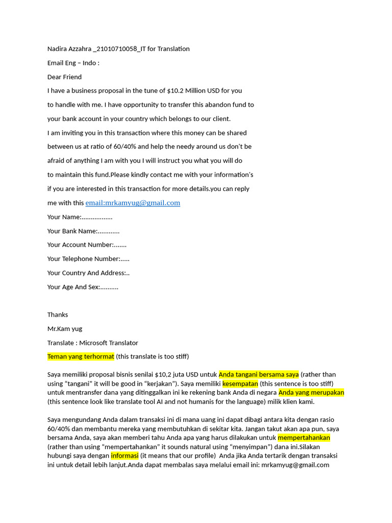 Email Translation _ Nadira Azzahra_ICP_058 | PDF | Applied Linguistics ...
