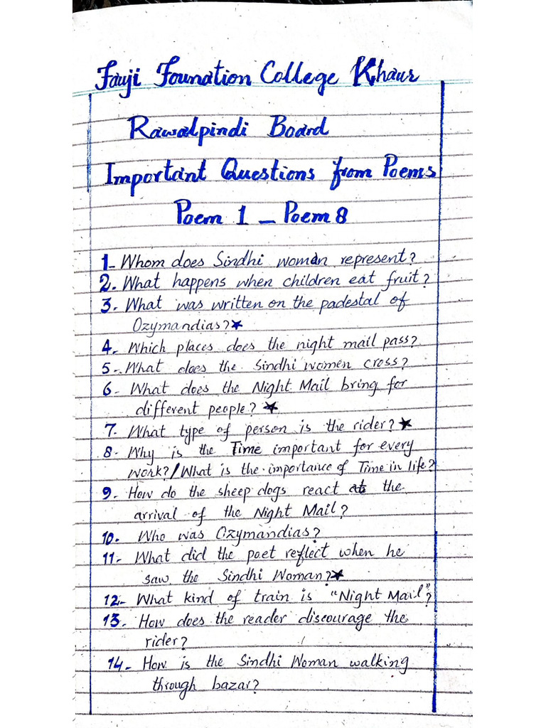 Questions of Poem 1-8 | PDF