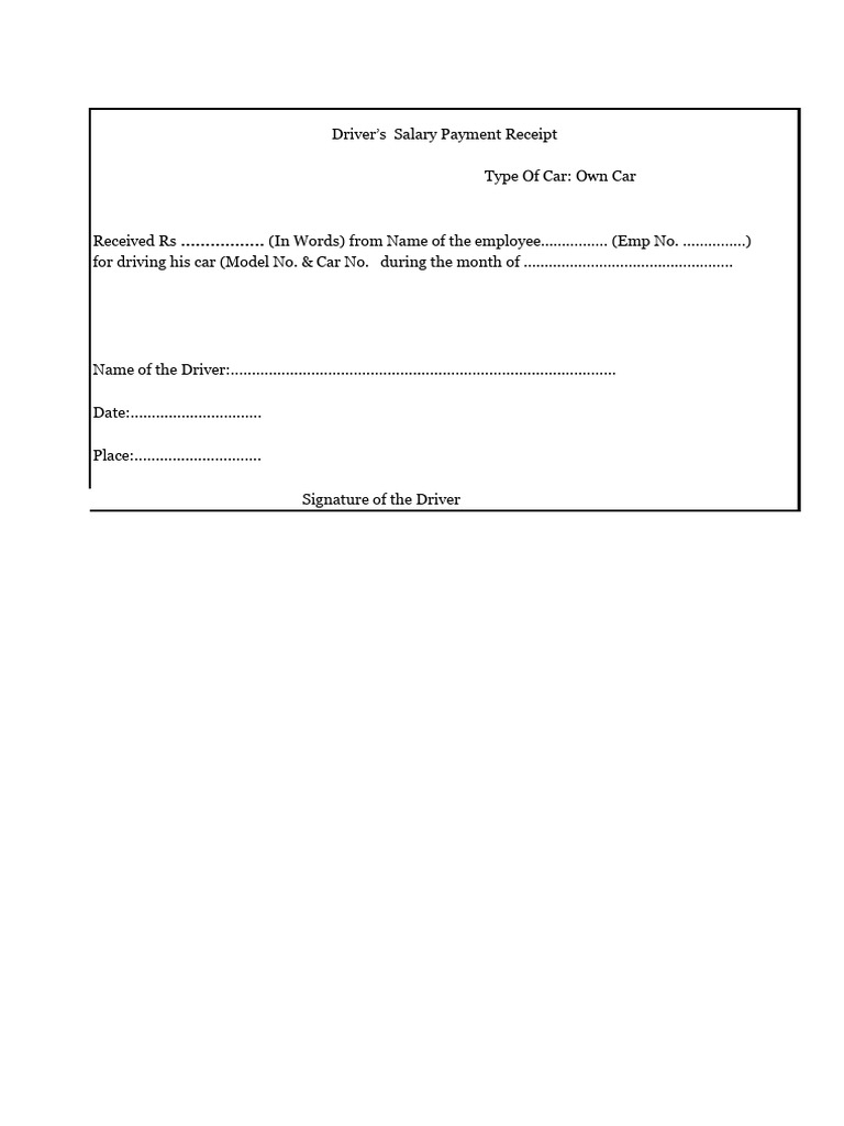 Driver Salary Payment Receipt Template | PDF
