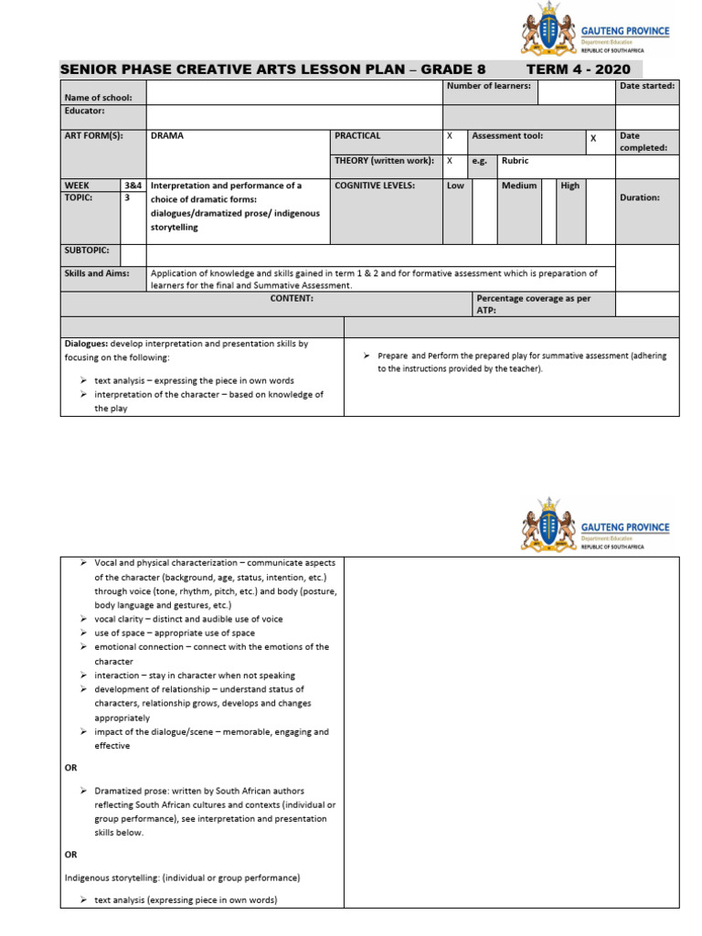 Grade 8 Drama Term 4 Lp2 | PDF | Storytelling | Narrative