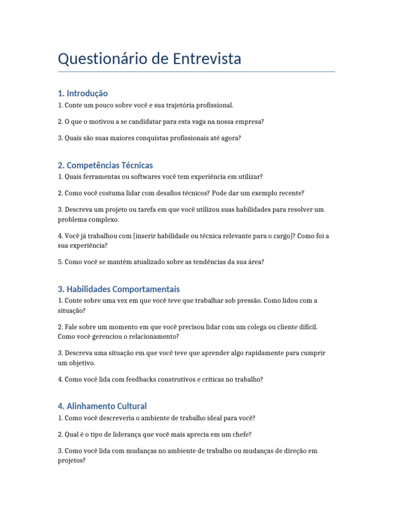 Questionario Entrevista | PDF