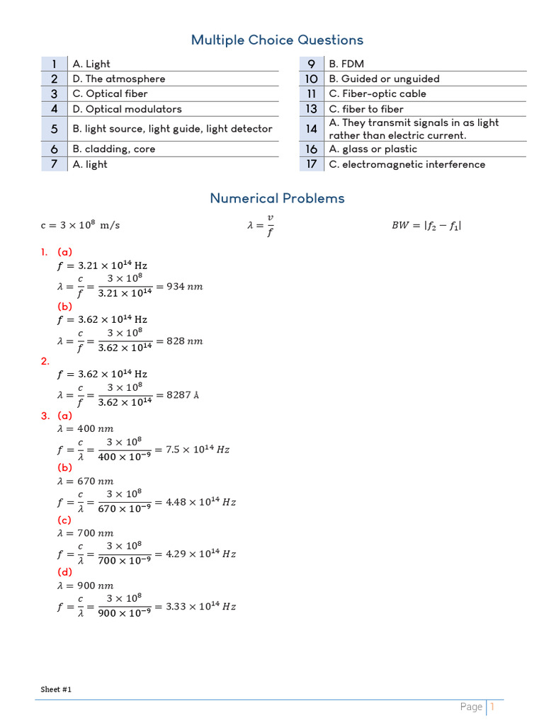 Sheet1 (Solution) | PDF | Optical Fiber | Electromagnetism