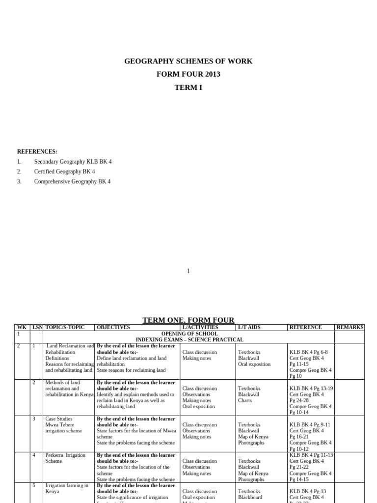 Form Four Geography Term 1 Syllabus | PDF | Economies