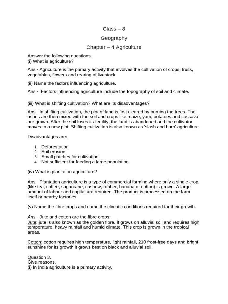 Agriculture Overview for Class 8 Geography | PDF | Agriculture | Crops