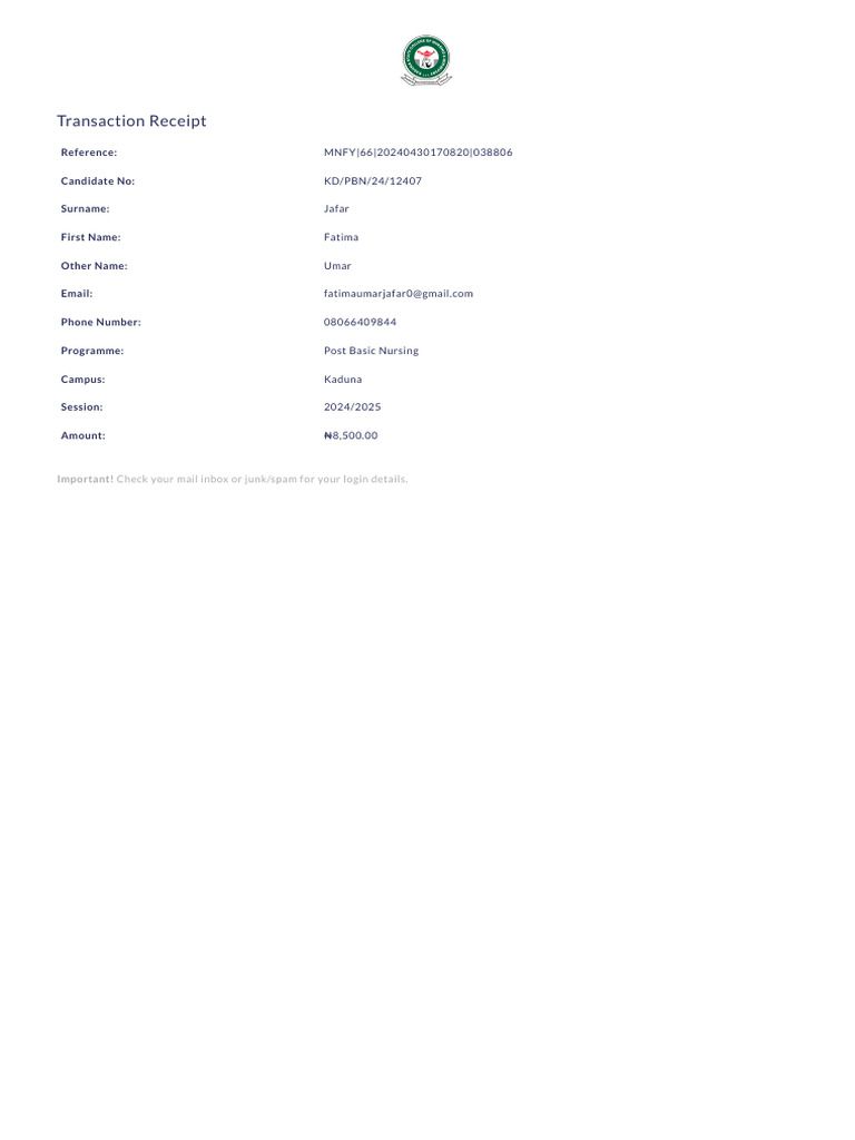 2024 - 2025 - Transaction Receipt | PDF