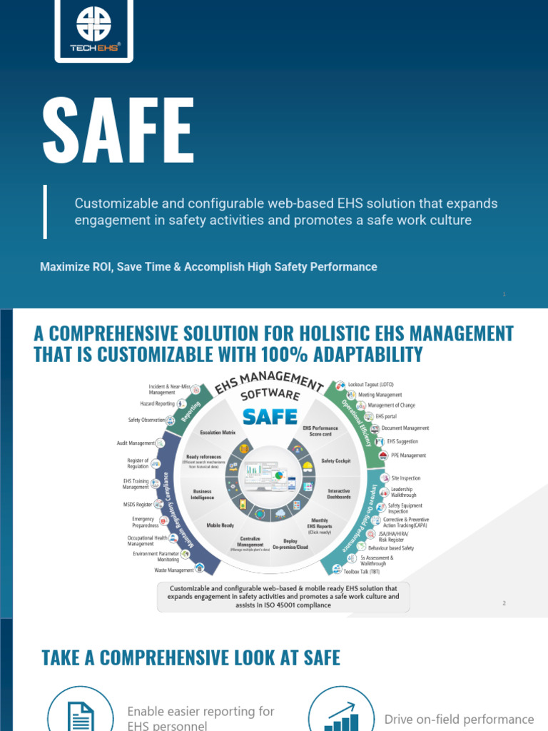 EHS Safety Software Brochure TECH EHS Solution 1 | PDF | Safety | Regulatory Compliance