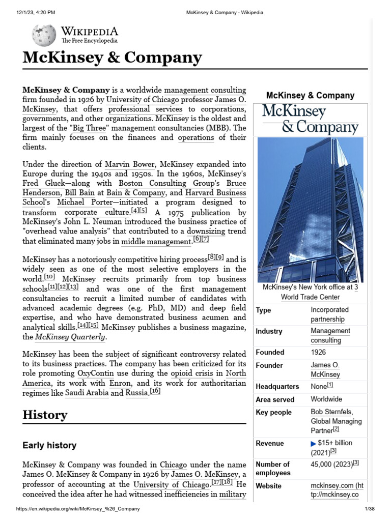 McKinsey & Company - Wikipedia | PDF | Mc Kinsey & Company | Business