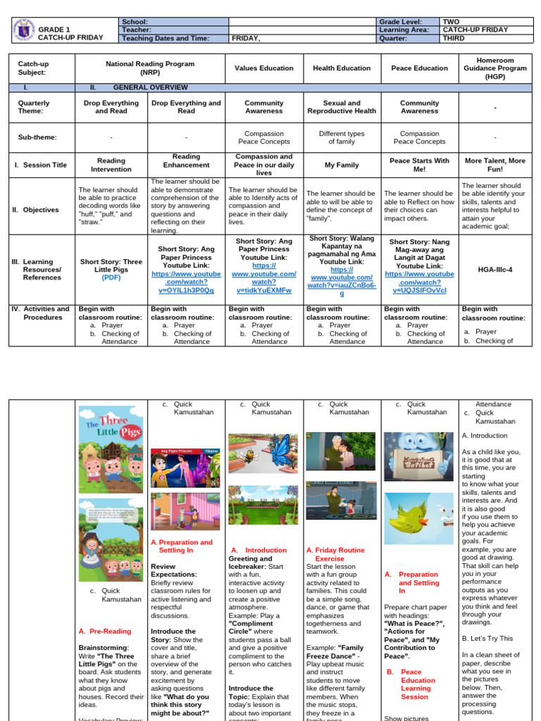 Week 2-Dll-Catch-Up-Friday-Grade-2 | PDF | Reading Comprehension | Learning