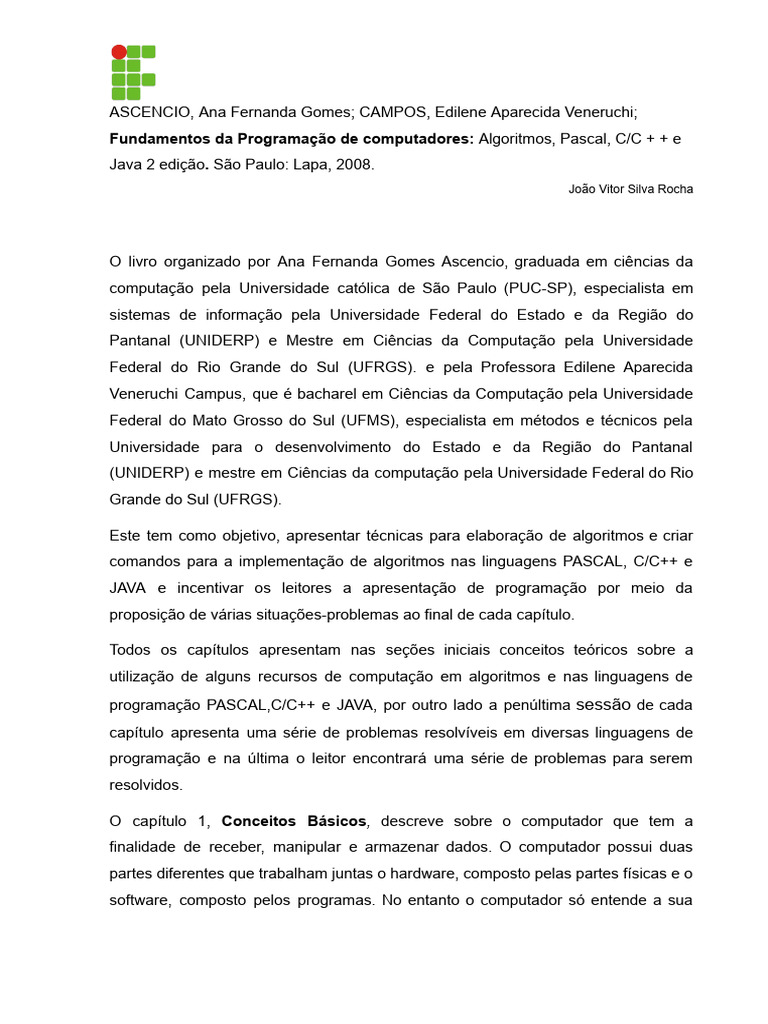 Resenha Fundamentos Da Programação de Computadores | PDF | Algoritmos ...