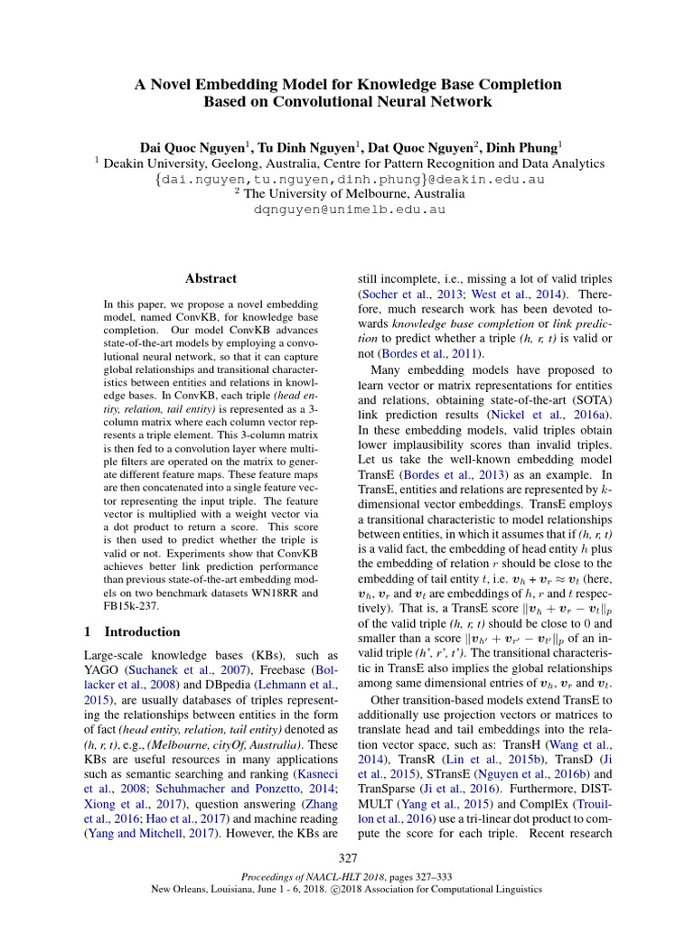 A Novel Embedding Model For Knowledge Base Completion | PDF | Artificial Intelligence ...
