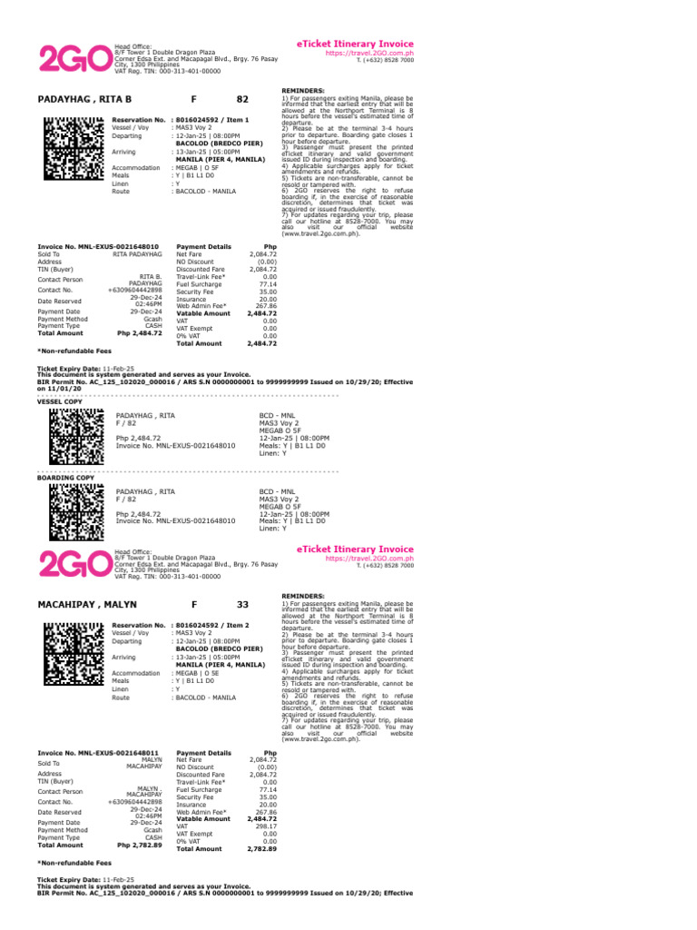 2GO Travel eTicket Itinerary Invoice | PDF | Fee | Ticket (Admission)